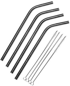 titanium super strong lightweight drinking metal straws pack of 4 + 4 cleaning brush