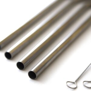 Titanium Super Strong Lightweight Drinking Metal Straws Pack of 4 + 4 Cleaning brush