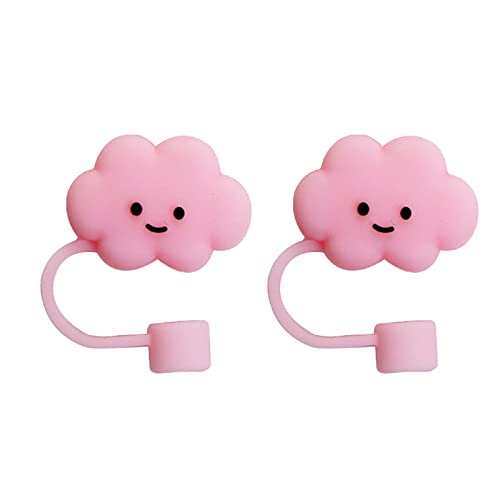 2 Pcs Straw Tips Cover Reusable Silicone Drinking straw Cap Reusable Straw Protector Cloud Shape Dust-Proof Straw Plug (Pink 2PCS)