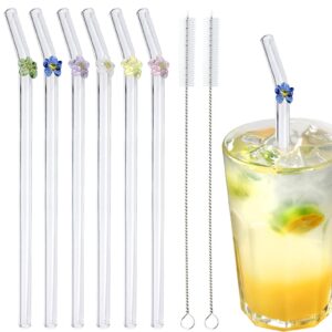 Glass Straws with Design, Glass Straws with Flowers, Glass Straws Drinking Reusable, Clear Glass Straws, Glass Flower Straws, Flower Glass Straws, Flower Straws Glass, Cute Glass Straws