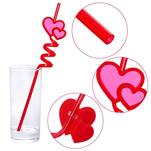 12pcs Valentine Reusable Straws Valentine's Day Plastic Straws Long Red Drinking Straws Heart Valentine's Day Party Straws for Valentine Wedding Party(Red, 12)