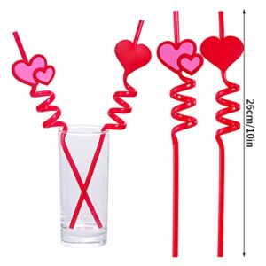 12pcs Valentine Reusable Straws Valentine's Day Plastic Straws Long Red Drinking Straws Heart Valentine's Day Party Straws for Valentine Wedding Party(Red, 12)