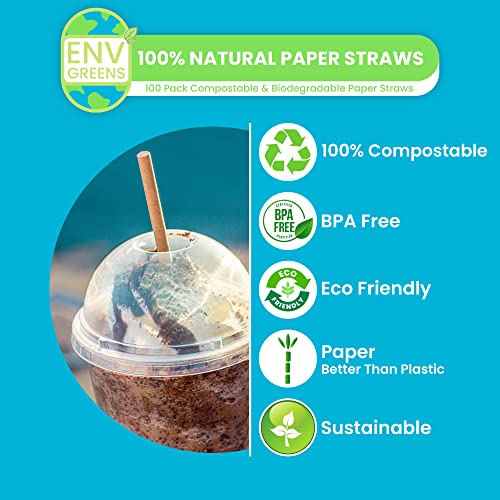 EnvGreens Biodegradable Paper Drinking Straws - 100% Eco-Friendly Compostable & Disposable Drinking Straws for Juices, Restaurants and Party supplies (100 Pack)