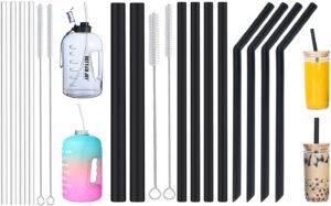 alink 15 in extra long silicone straws + 10 black silicone boba smoothie straws