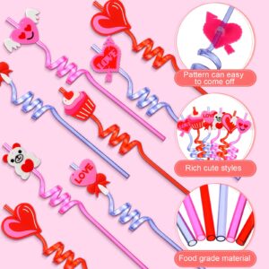 24 Pieces Valentine's Day Heart Shaped Straws Reusable Crazy Loop Straws Valentine Theme Party Plastic Drinking Straws for Valentine's Day Birthday Wedding Party Favors Decorations Supplies, 6 Styles