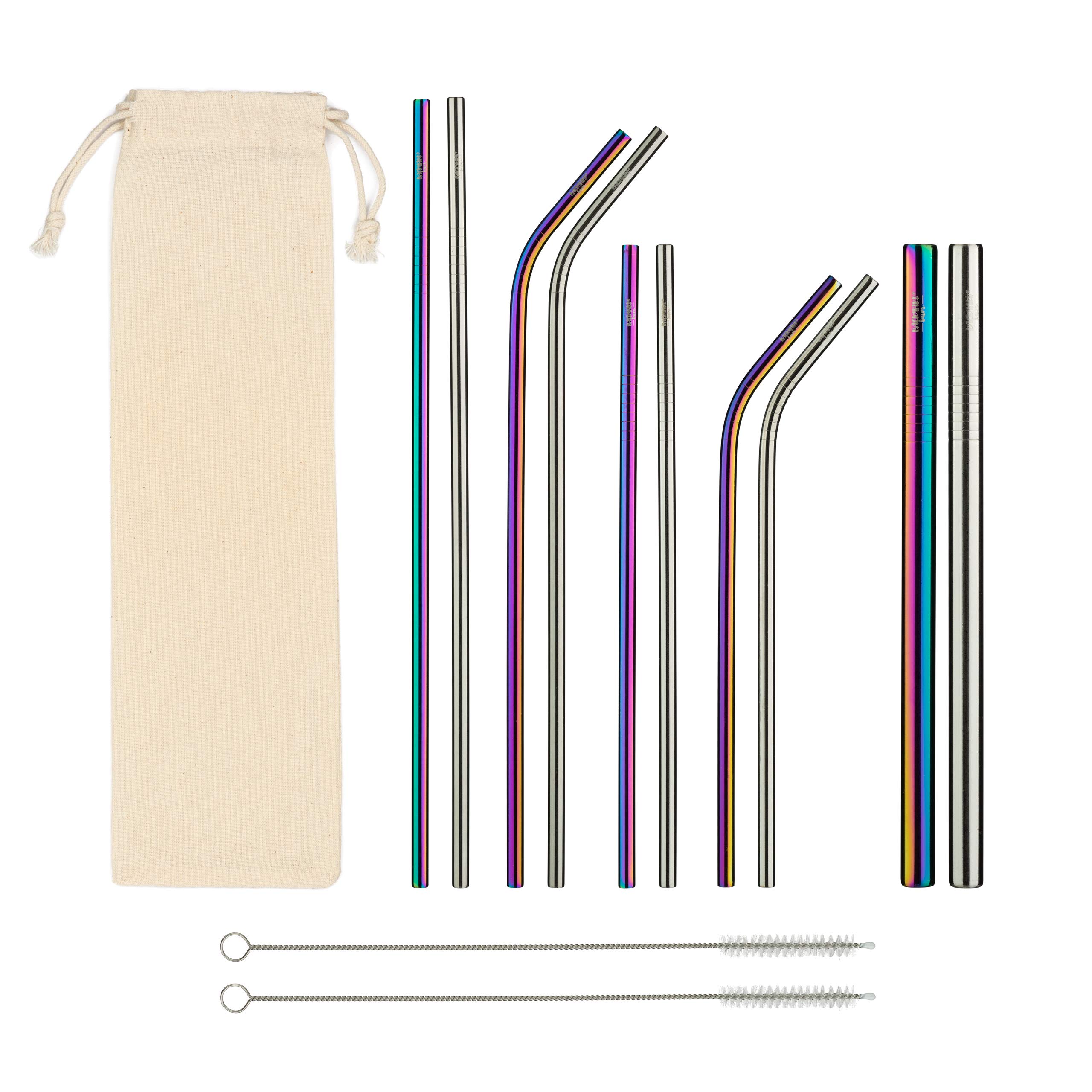 Stainless Steel Drinking Straws | COMPLETE Set - 10 straws, 2 Brush Cleaners & Travel Case | Eco Friendly | Straight & Bent PLUS Wide Smoothie/Boba Straws | Perfect For 20, 30oz. Yeti/RTC Tumblers etc