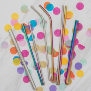 Stainless Steel Drinking Straws | COMPLETE Set - 10 straws, 2 Brush Cleaners & Travel Case | Eco Friendly | Straight & Bent PLUS Wide Smoothie/Boba Straws | Perfect For 20, 30oz. Yeti/RTC Tumblers etc