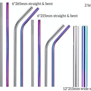 Stainless Steel Drinking Straws | COMPLETE Set - 10 straws, 2 Brush Cleaners & Travel Case | Eco Friendly | Straight & Bent PLUS Wide Smoothie/Boba Straws | Perfect For 20, 30oz. Yeti/RTC Tumblers etc