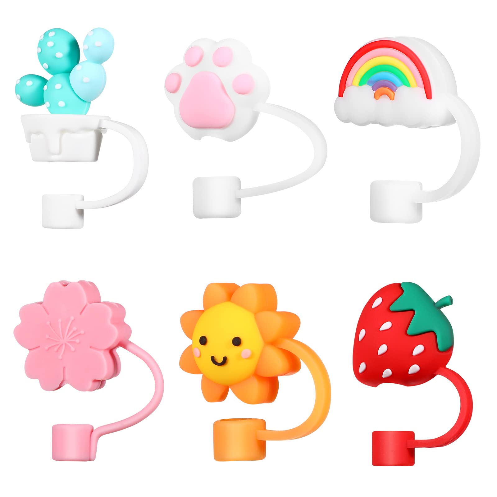 Silicone Straws Silicone Straw Tips Cover 6pcs Cute Straw Cover Caps Cartoon Drinking Straw Tips Lids for 6-8mm Straws Reusable Straw Plugs Straw Cup Accessories Silicone Straws Reusable