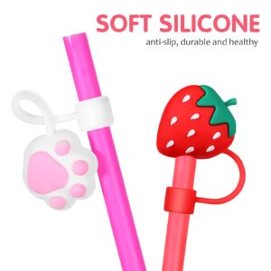 Silicone Straws Silicone Straw Tips Cover 6pcs Cute Straw Cover Caps Cartoon Drinking Straw Tips Lids for 6-8mm Straws Reusable Straw Plugs Straw Cup Accessories Silicone Straws Reusable