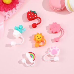 Silicone Straws Silicone Straw Tips Cover 6pcs Cute Straw Cover Caps Cartoon Drinking Straw Tips Lids for 6-8mm Straws Reusable Straw Plugs Straw Cup Accessories Silicone Straws Reusable