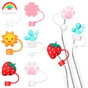 Silicone Straws Silicone Straw Tips Cover 6pcs Cute Straw Cover Caps Cartoon Drinking Straw Tips Lids for 6-8mm Straws Reusable Straw Plugs Straw Cup Accessories Silicone Straws Reusable