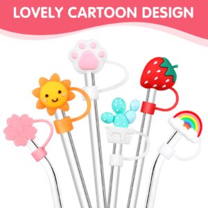 Silicone Straws Silicone Straw Tips Cover 6pcs Cute Straw Cover Caps Cartoon Drinking Straw Tips Lids for 6-8mm Straws Reusable Straw Plugs Straw Cup Accessories Silicone Straws Reusable