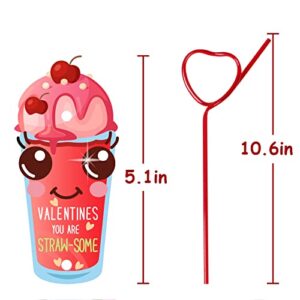 Valentines Day Gift for Kids 24 Pack of Crazy Loop Straws, Reusable Drinking Straws, Bulk Valentine Exchange Cards for Girls Boys School Class Exchange Gifts Prizes Party Favors, 8 Styles.