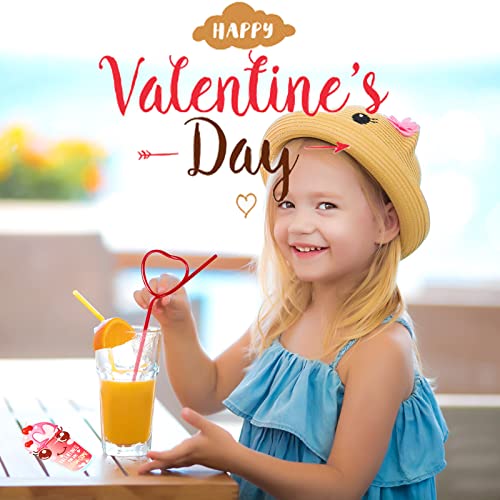 Valentines Day Gift for Kids 24 Pack of Crazy Loop Straws, Reusable Drinking Straws, Bulk Valentine Exchange Cards for Girls Boys School Class Exchange Gifts Prizes Party Favors, 8 Styles.