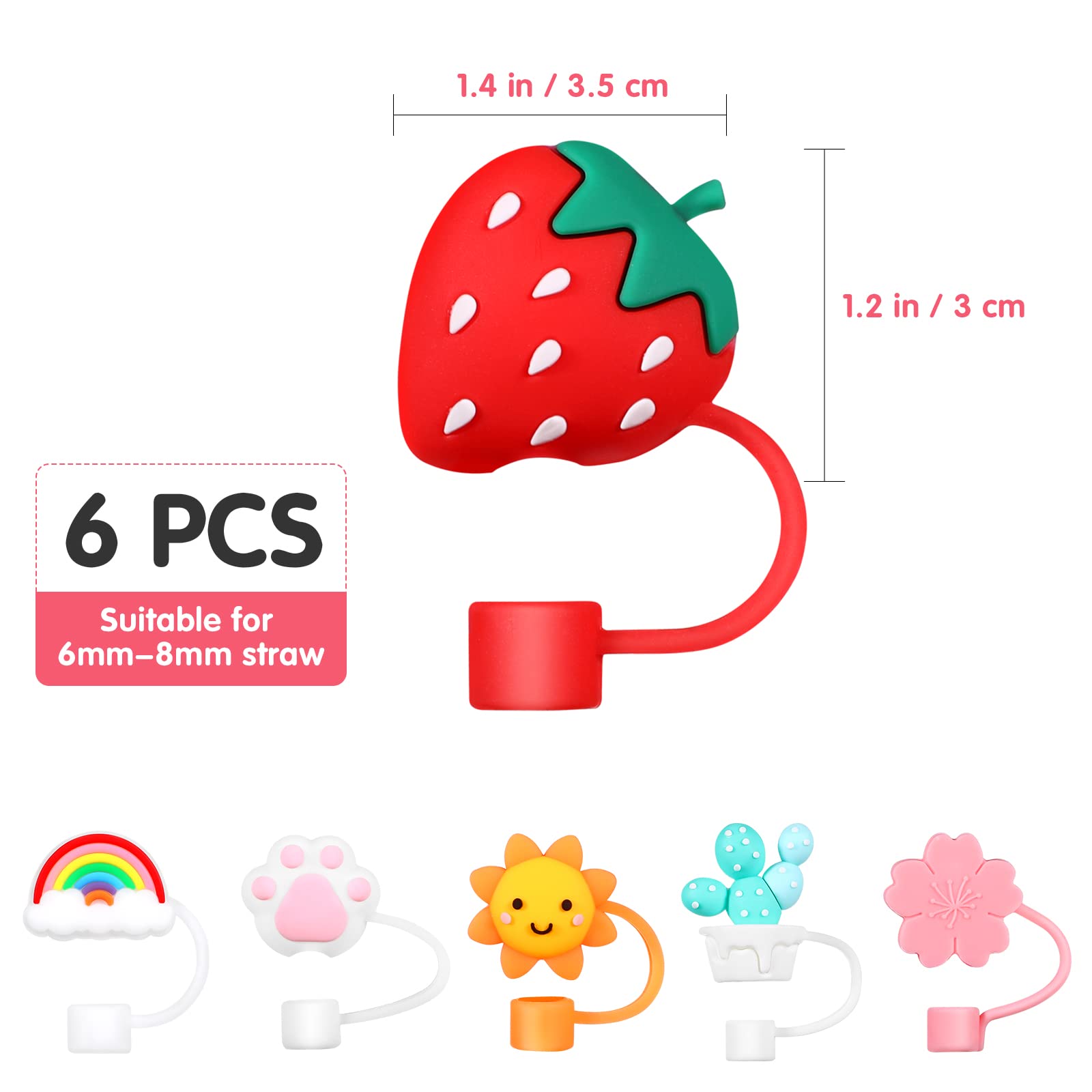 Silicone Straws Silicone Straw Tips Cover 6pcs Cute Straw Cover Caps Cartoon Drinking Straw Tips Lids for 6-8mm Straws Reusable Straw Plugs Straw Cup Accessories Silicone Straws Reusable