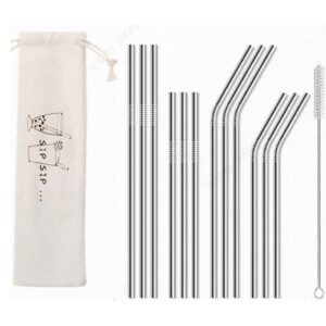 miniso 12 pack reusable stainless steel metal straws with travel case and cleaning brush, long drinking straws for tumblers, for hot or cold drinks