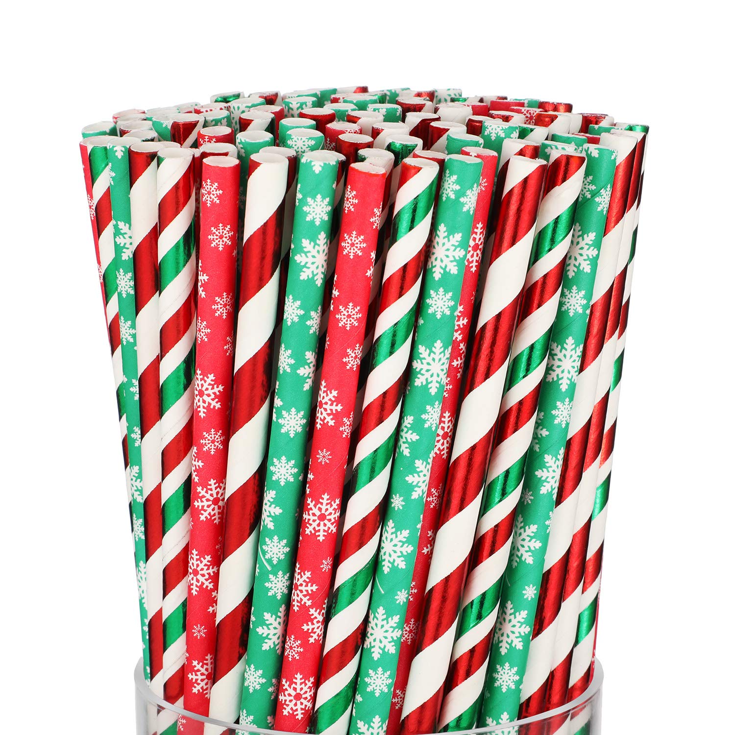 200 Pieces Christmas Paper Straws Drinking Straws Colorful Stripe Paper Straw for Christmas Party Supplies (Color Set 4)