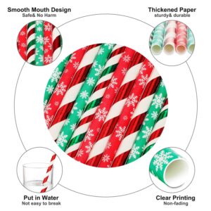 200 Pieces Christmas Paper Straws Drinking Straws Colorful Stripe Paper Straw for Christmas Party Supplies (Color Set 4)