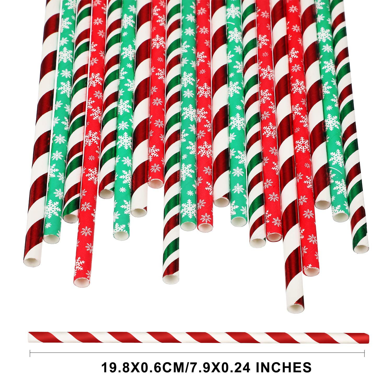 200 Pieces Christmas Paper Straws Drinking Straws Colorful Stripe Paper Straw for Christmas Party Supplies (Color Set 4)