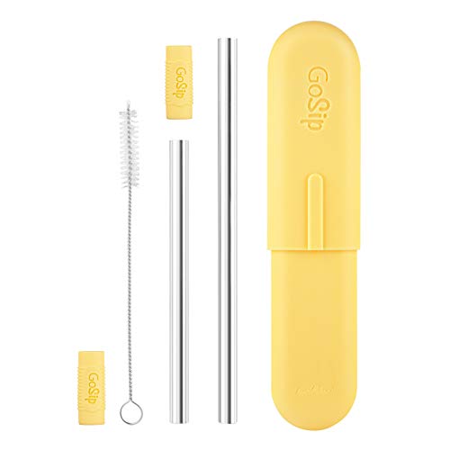 Final Touch GoSip 3-in-1 Reusable Stainless Steel Drinking Straws with Cleaning Brush and Go Sip Case (Lemon Yellow) (RS200-12)