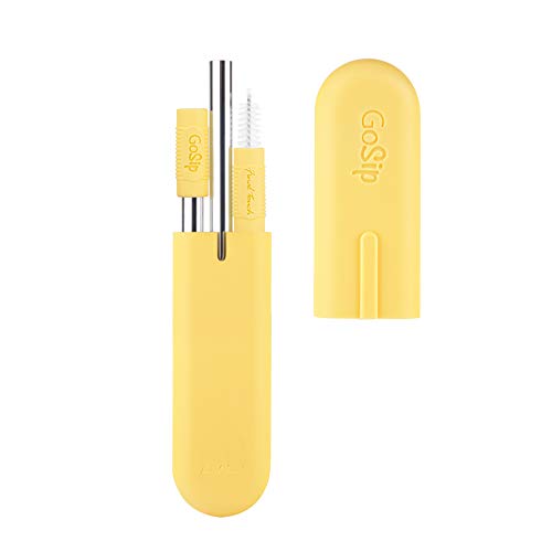 Final Touch GoSip 3-in-1 Reusable Stainless Steel Drinking Straws with Cleaning Brush and Go Sip Case (Lemon Yellow) (RS200-12)