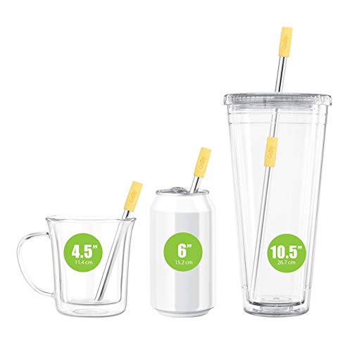 Final Touch GoSip 3-in-1 Reusable Stainless Steel Drinking Straws with Cleaning Brush and Go Sip Case (Lemon Yellow) (RS200-12)