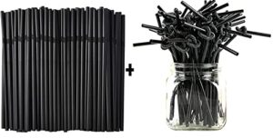 alink 500 black straws + 100 extra long black plastic straws