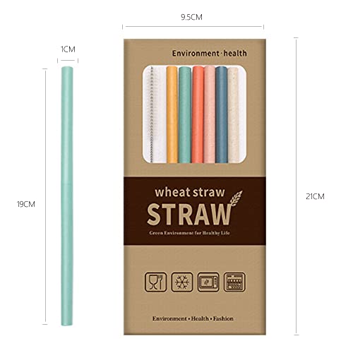 TRGGDEE 6Pcs Plastic Straws, Wheat Straw+PP Detachable Straws Reusable, With Special Cleaning Brush, Suitable for Travel, Party, Etc.(19cm)