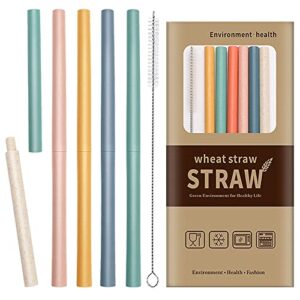 trggdee 6pcs plastic straws, wheat straw+pp detachable straws reusable, with special cleaning brush, suitable for travel, party, etc.(19cm)