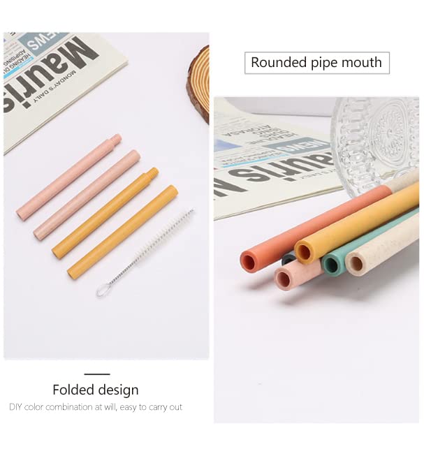 TRGGDEE 6Pcs Plastic Straws, Wheat Straw+PP Detachable Straws Reusable, With Special Cleaning Brush, Suitable for Travel, Party, Etc.(19cm)