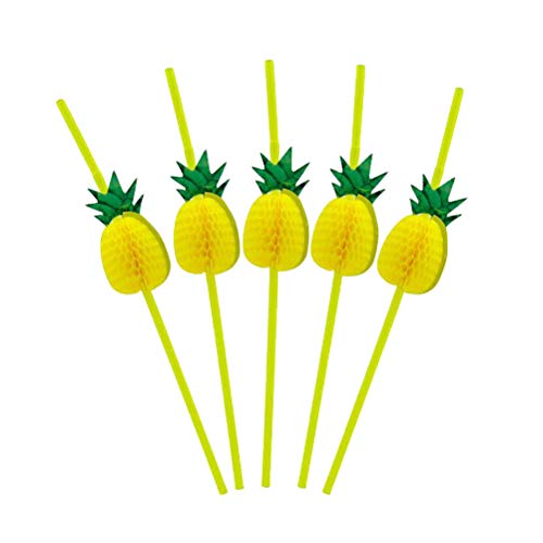 LUOEM 30 Pcs Pineapple Disposable Straws Colorful 3D Fruit Plastic Drinking Straws Stereoscopic Straws Hawii Theme Party Supplies (Yellow)