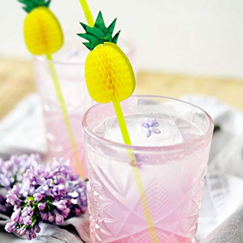 LUOEM 30 Pcs Pineapple Disposable Straws Colorful 3D Fruit Plastic Drinking Straws Stereoscopic Straws Hawii Theme Party Supplies (Yellow)