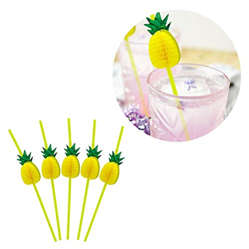 LUOEM 30 Pcs Pineapple Disposable Straws Colorful 3D Fruit Plastic Drinking Straws Stereoscopic Straws Hawii Theme Party Supplies (Yellow)