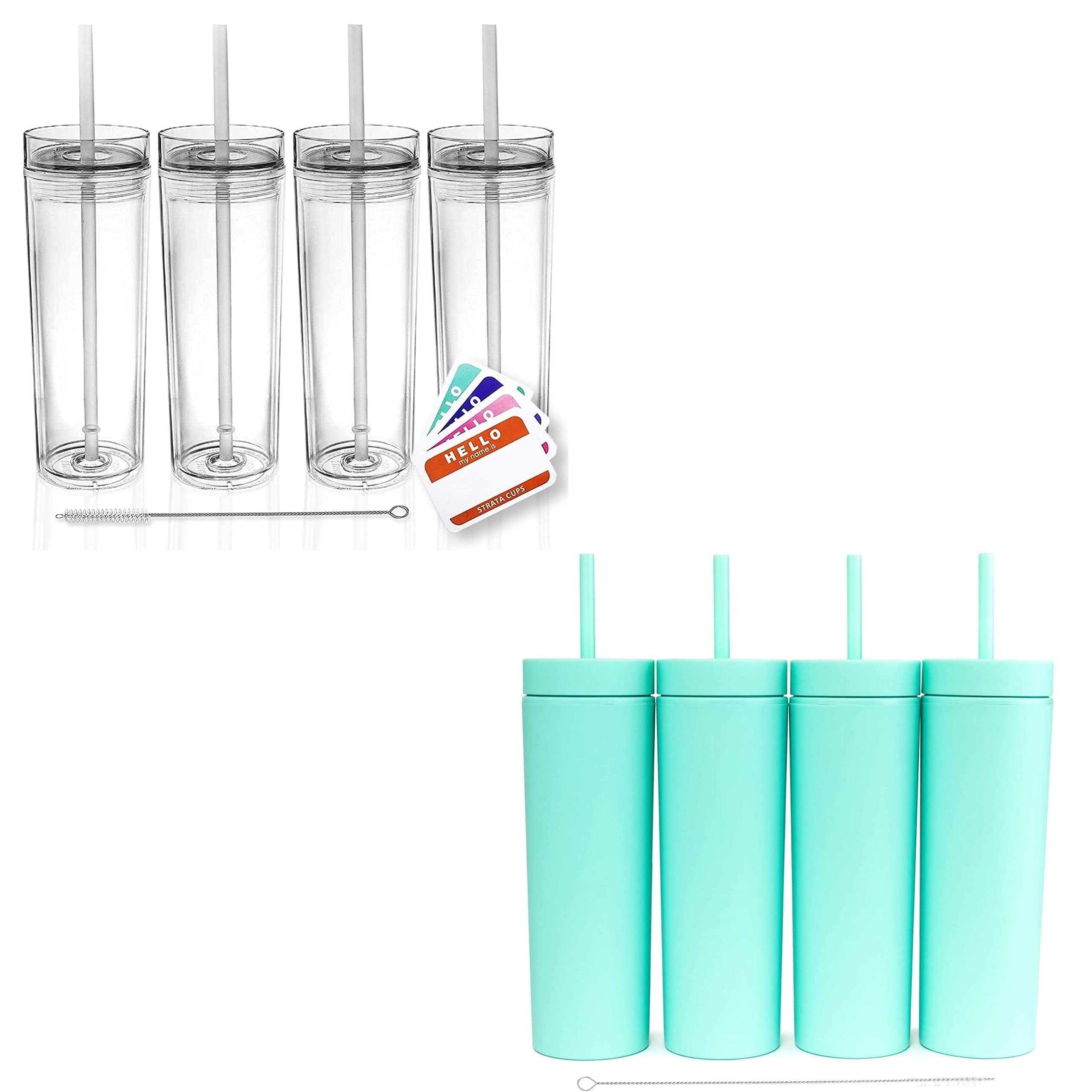 STRATA CUPS BUNDLE! 4 Pack 16 oz Transparent Acrylic Tumblers with Lids and Straws + 4 Pack 16 oz Matte Pastel (Seafoam) Acrylic Tumblers