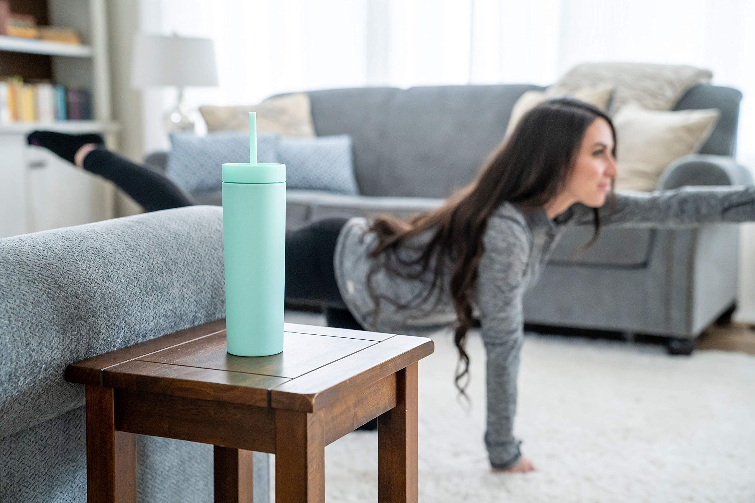 STRATA CUPS BUNDLE! 4 Pack 16 oz Transparent Acrylic Tumblers with Lids and Straws + 4 Pack 16 oz Matte Pastel (Seafoam) Acrylic Tumblers