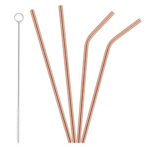 2activelife Copper Straws, Pure Copper Drinking Straws Gift Set Food Safe 8.5inch Long Handcrafts Bent and Straight Copper Straws with Cleaning Brush(2Bent+2Straight)