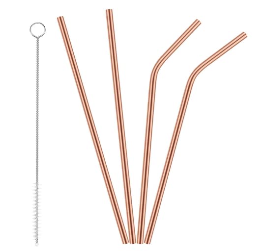 2activelife Copper Straws, Pure Copper Drinking Straws Gift Set Food Safe 8.5inch Long Handcrafts Bent and Straight Copper Straws with Cleaning Brush(2Bent+2Straight)