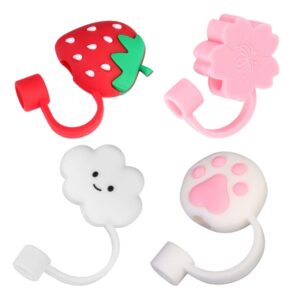 homoyoyo 4pcs lazy straw dust cap straw plug drinking straw covers silicone straws drinking straw tips straw topper cute tumbler silicone straw plug strawberry cartoon