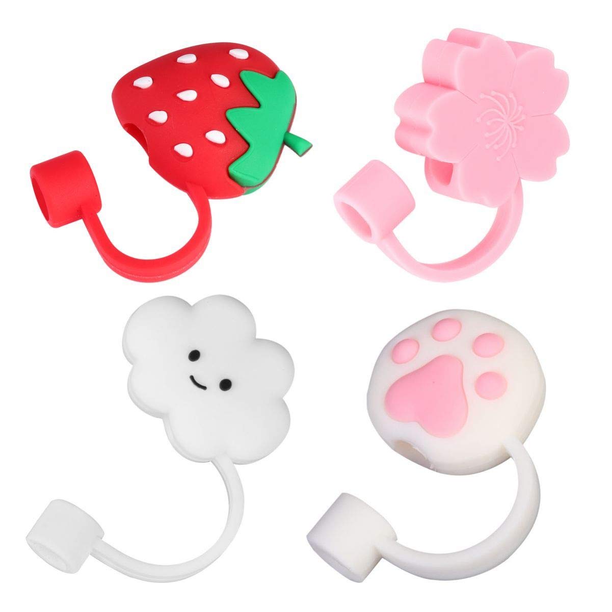 Homoyoyo 4pcs Lazy Straw Dust Cap Straw Plug Drinking Straw Covers Silicone Straws Drinking Straw Tips Straw Topper Cute Tumbler Silicone Straw Plug Strawberry Cartoon