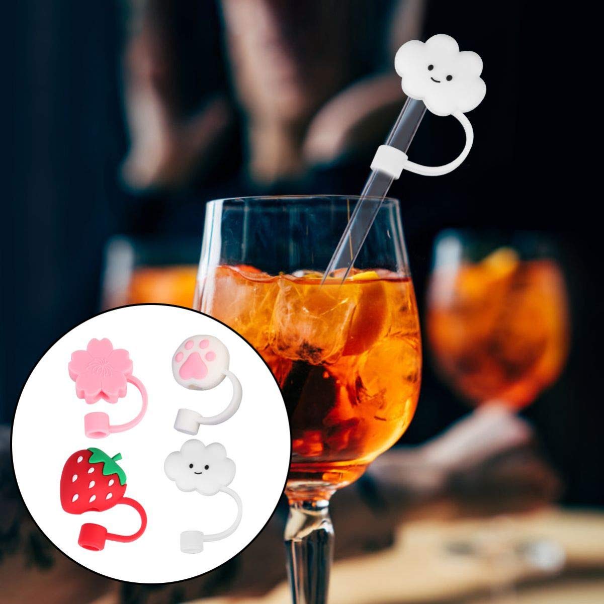 Homoyoyo 4pcs Lazy Straw Dust Cap Straw Plug Drinking Straw Covers Silicone Straws Drinking Straw Tips Straw Topper Cute Tumbler Silicone Straw Plug Strawberry Cartoon