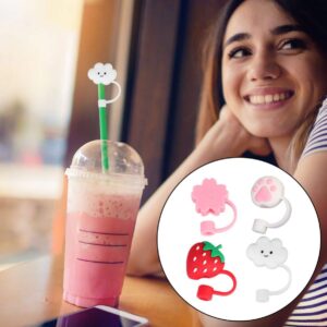 Homoyoyo 4pcs Lazy Straw Dust Cap Straw Plug Drinking Straw Covers Silicone Straws Drinking Straw Tips Straw Topper Cute Tumbler Silicone Straw Plug Strawberry Cartoon