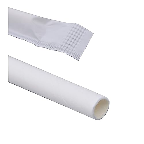 Boardwalk BWKPPRSTRWWR 7.75 in. x 0.25 in. Individually Wrapped Paper Straws - White (3200/Carton)