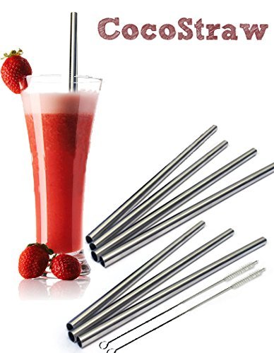 CocoStraw B00K4PP0VK 8 Large Wide Smoothie Straws/Straight Frozen Drink Straw, Stainless Steel