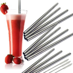 12 Stainless Steel Wide Drink Straws - CocoStraw Large Straight Frozen Smoothie Straw - 12 Pack + 3 Cleaning Brushes