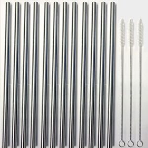 12 Stainless Steel Wide Drink Straws - CocoStraw Large Straight Frozen Smoothie Straw - 12 Pack + 3 Cleaning Brushes