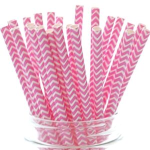 Fuchsia Hot Pink Chevron Straw - 25 Pack - Wedding Paper Party Straws, Princess Candy Striped Straws, Pink Chevron Drinking Straws