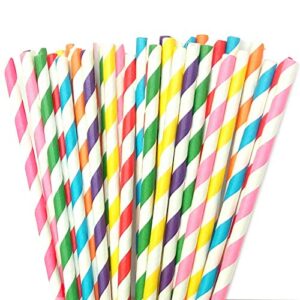 paper straws drinking biodegradable and recycled, rainbow stripe paper straws for juices, shakes, smoothies, party supplies decorations