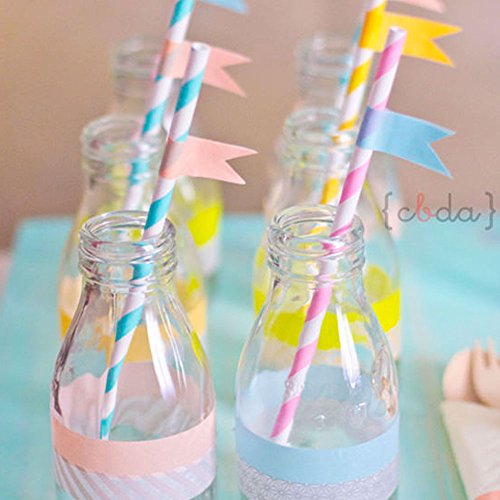 Paper Straws Drinking Biodegradable and Recycled, Rainbow Stripe Paper Straws for Juices, Shakes, Smoothies, Party Supplies Decorations