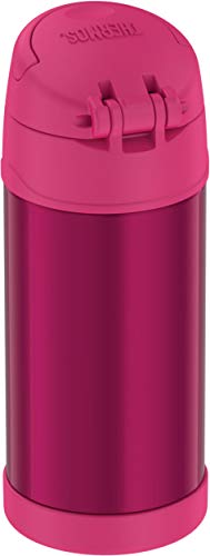 THERMOS FUNTAINER 12 Ounce Stainless Steel Vacuum Insulated Kids Straw Bottle, Pink and Thermos Replacement Straws